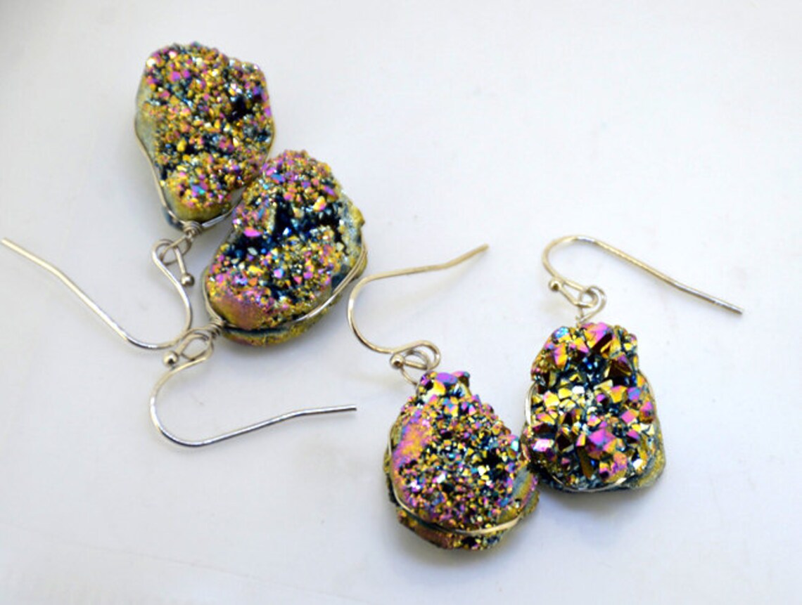 2 16mmx12mm Charm Luster Shiny Brown Titanium Druzy - Etsy