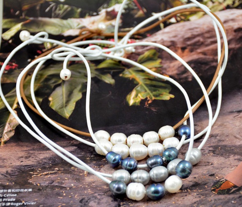 18 Real Pearl Rope Necklace White Pearl Brown Rope - Etsy