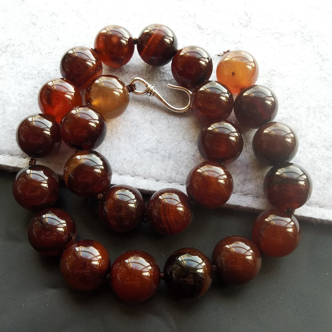 Brown Dream Agate Round Bead Necklace: Hand Knotted, 12-16mm Beads - Etsy