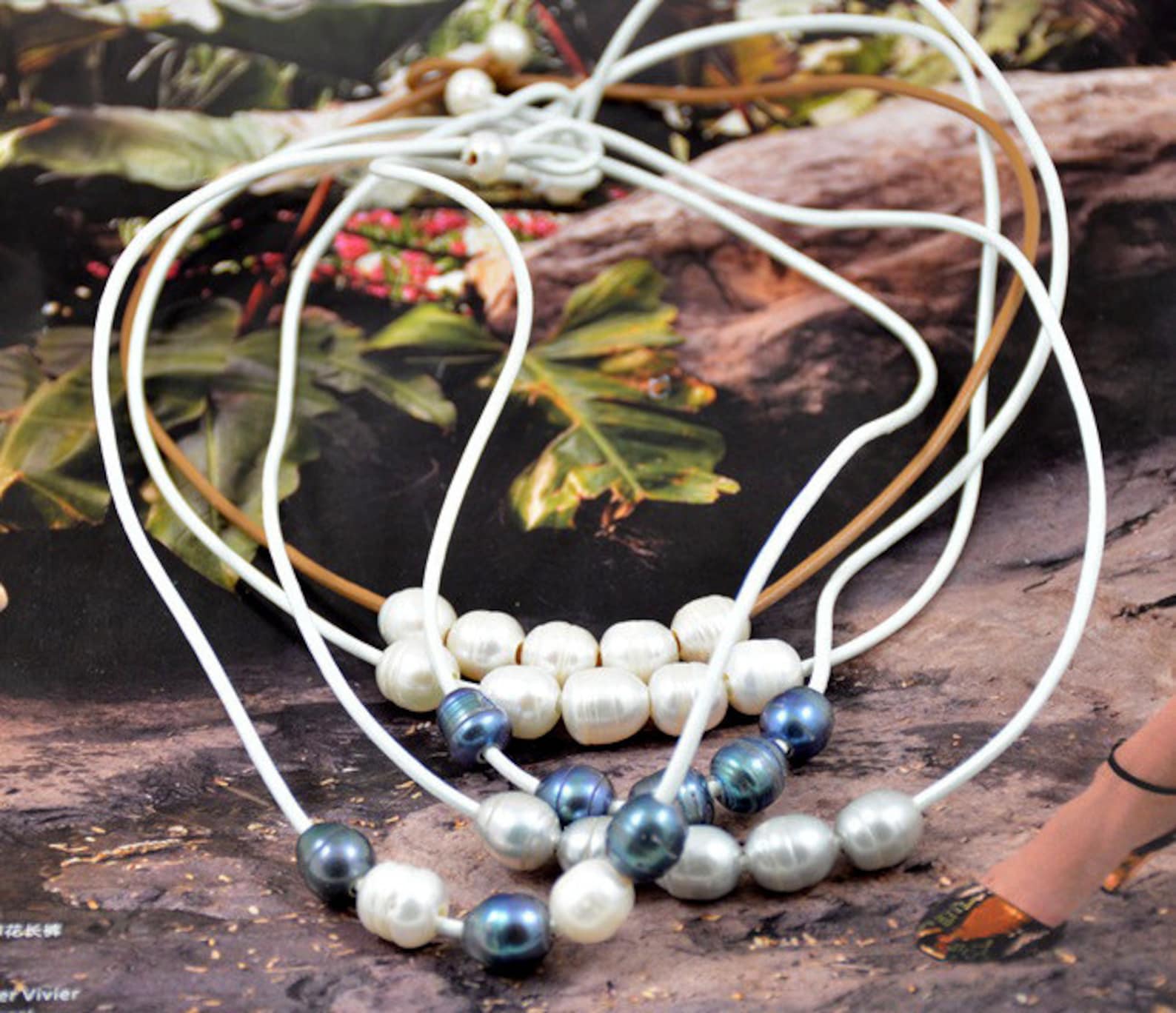 18 Real Pearl Rope Necklace White Pearl Brown Rope - Etsy