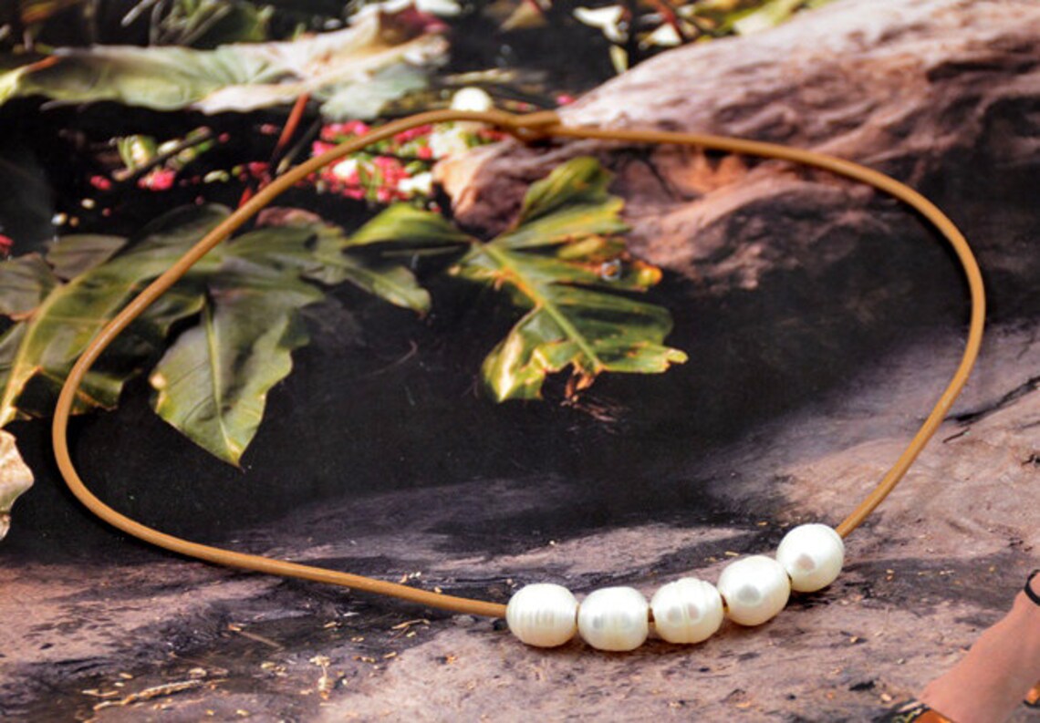 18 Real Pearl Rope Necklace White Pearl Brown Rope - Etsy