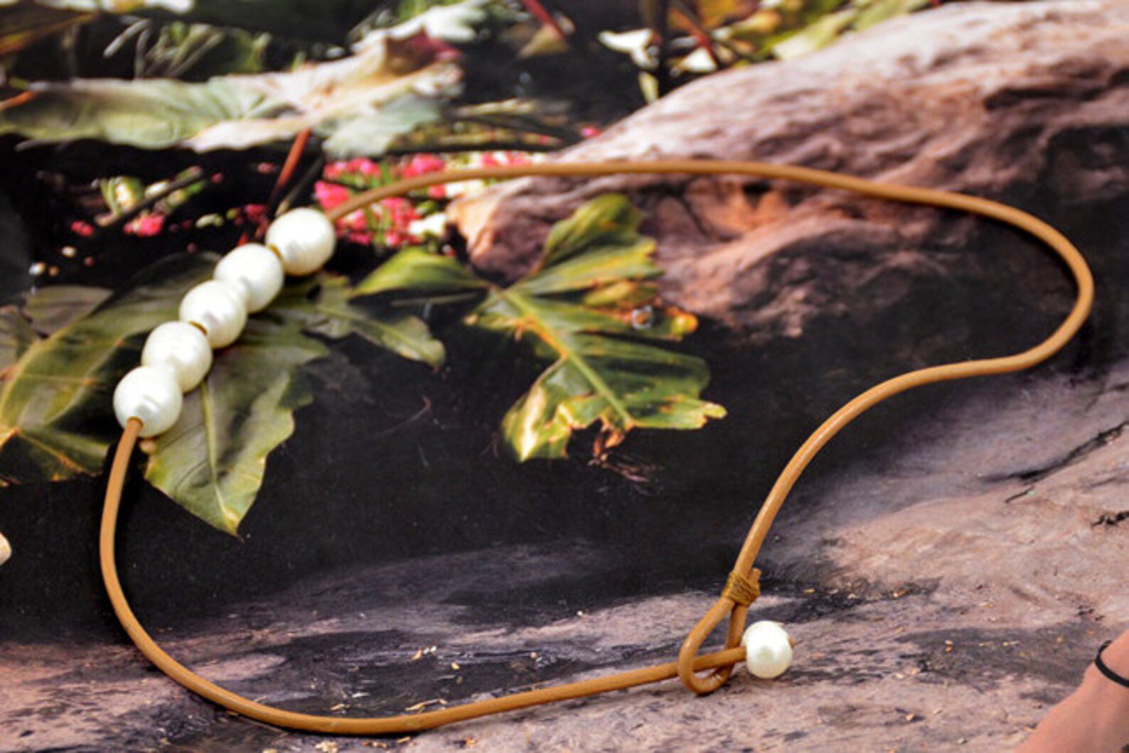 18 Real Pearl Rope Necklace White Pearl Brown Rope - Etsy