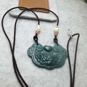 Natural Jadeite Pendant Carved Flower Longevity Lock 花开富贵 长命锁 With ...