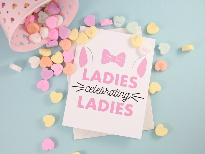Galentine's Day Card Ladies Celebrating Ladies Friend Valentine ...