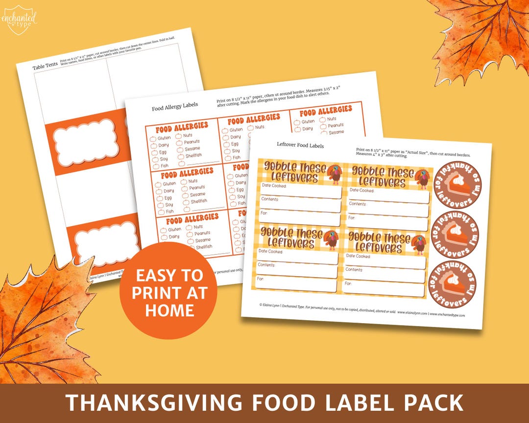 Printable Thanksgiving Leftovers Label Food Allergy Print at Home ...