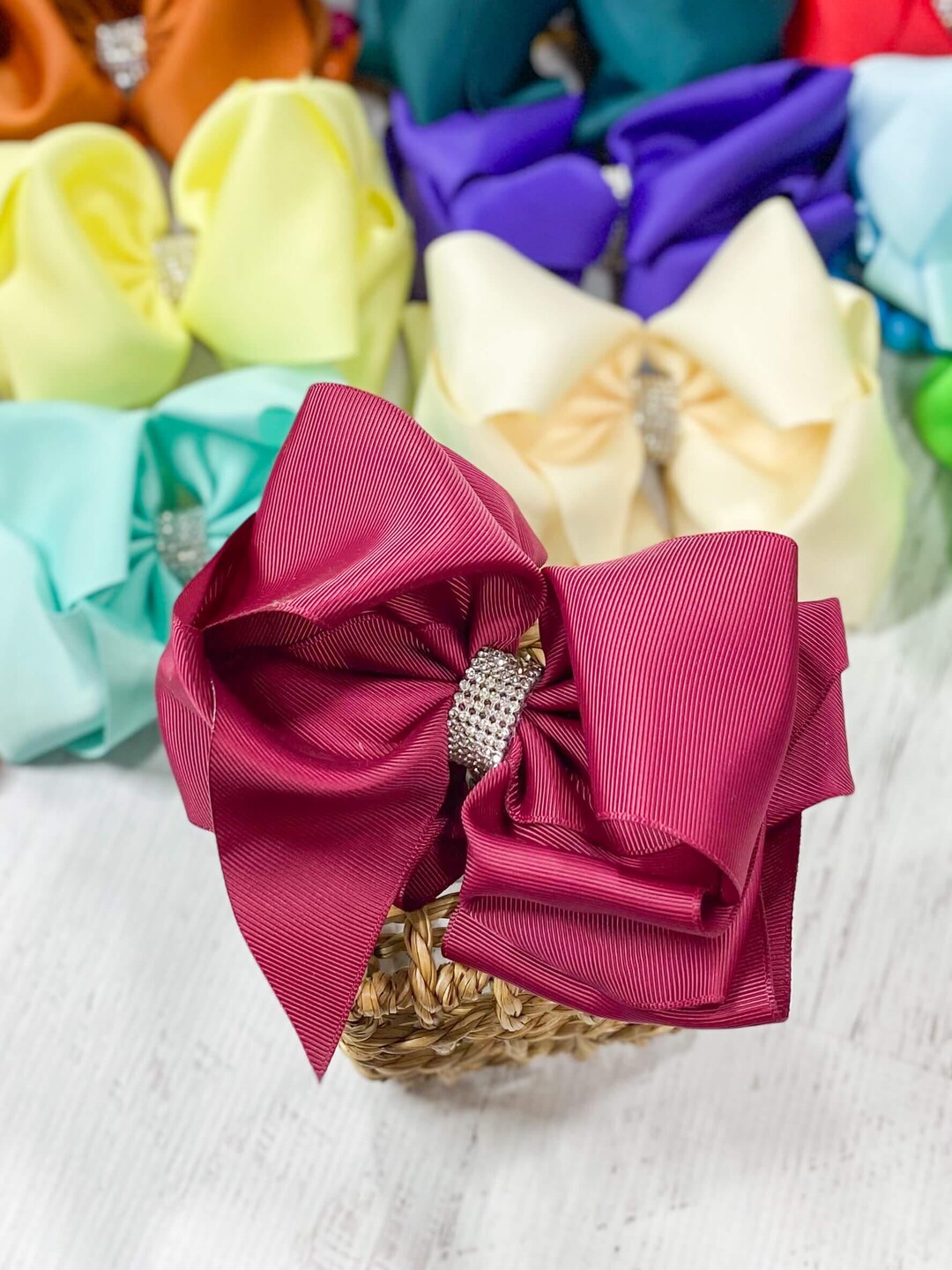 Texas Size Rhinestone Center Knot Hair Bows With French Clips - Etsy