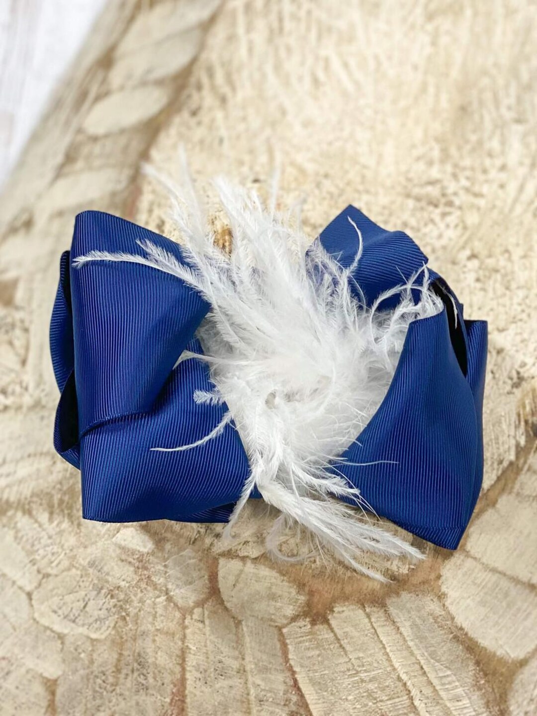 Texas Size Navy & White Feather Puff Hair Bow - Etsy