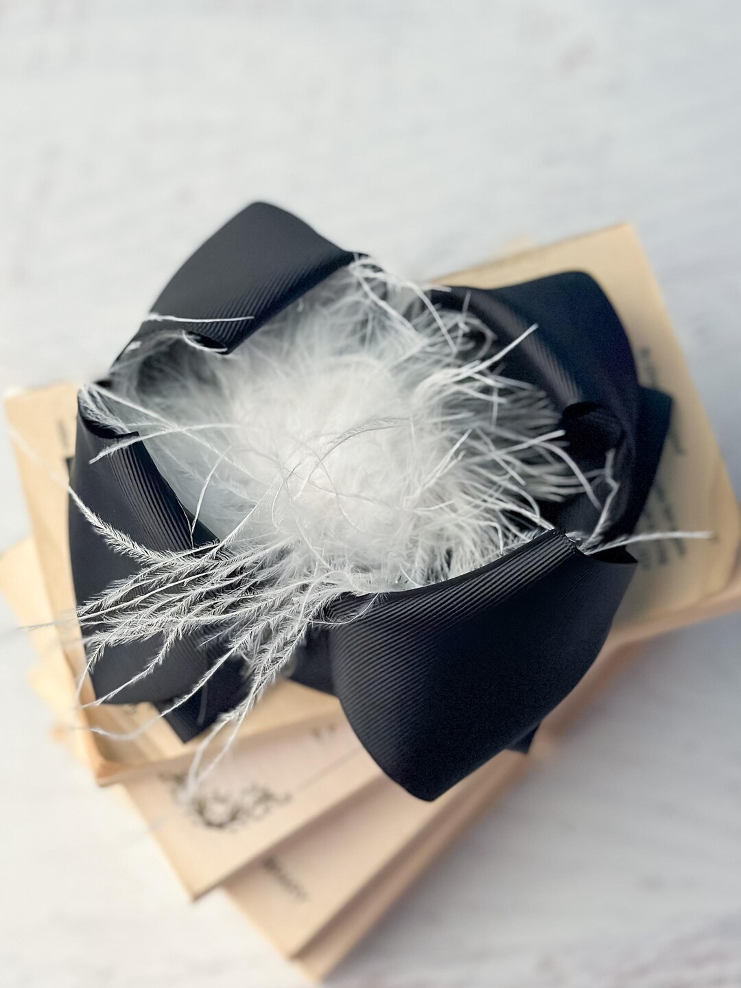 Texas Size Black & White Feather Puff Hair Bow - Etsy
