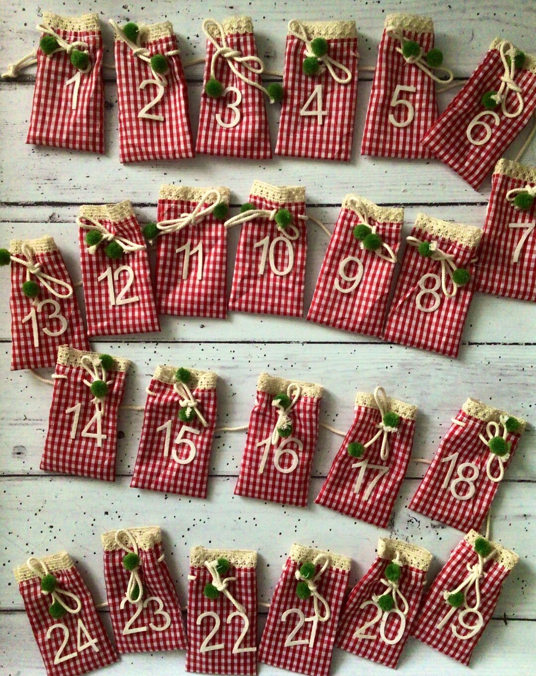 Christmas Advent Calendar Red & White Gingham Check Decoration - Etsy