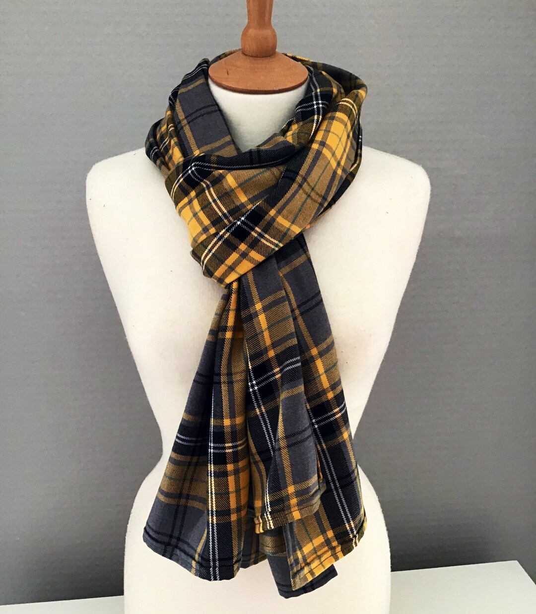 Grey and Yellow Tartan Plaid Check Scarf - Etsy