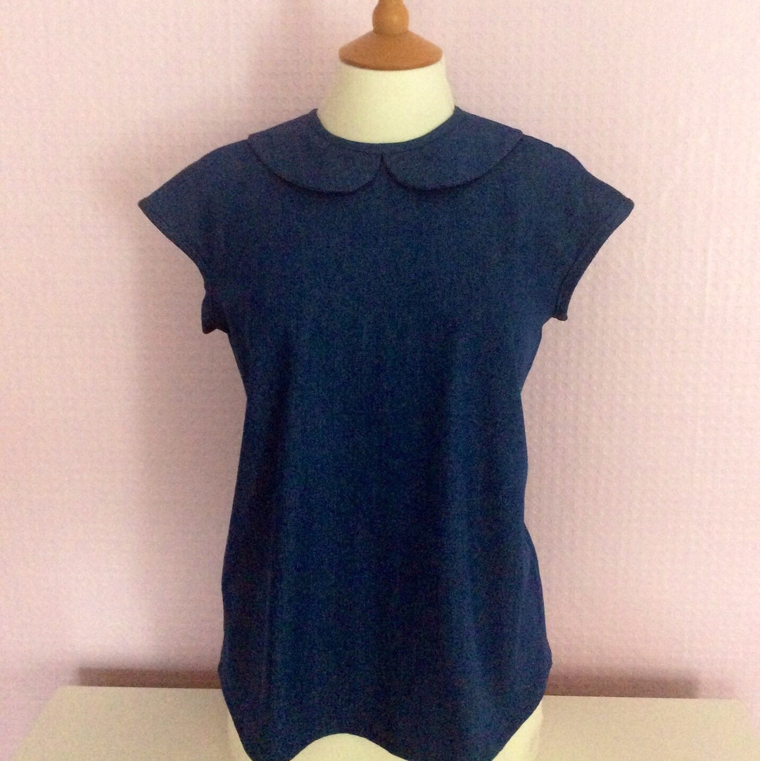 Denim Blue Peter Pan Collar Button Back Blouse - Etsy