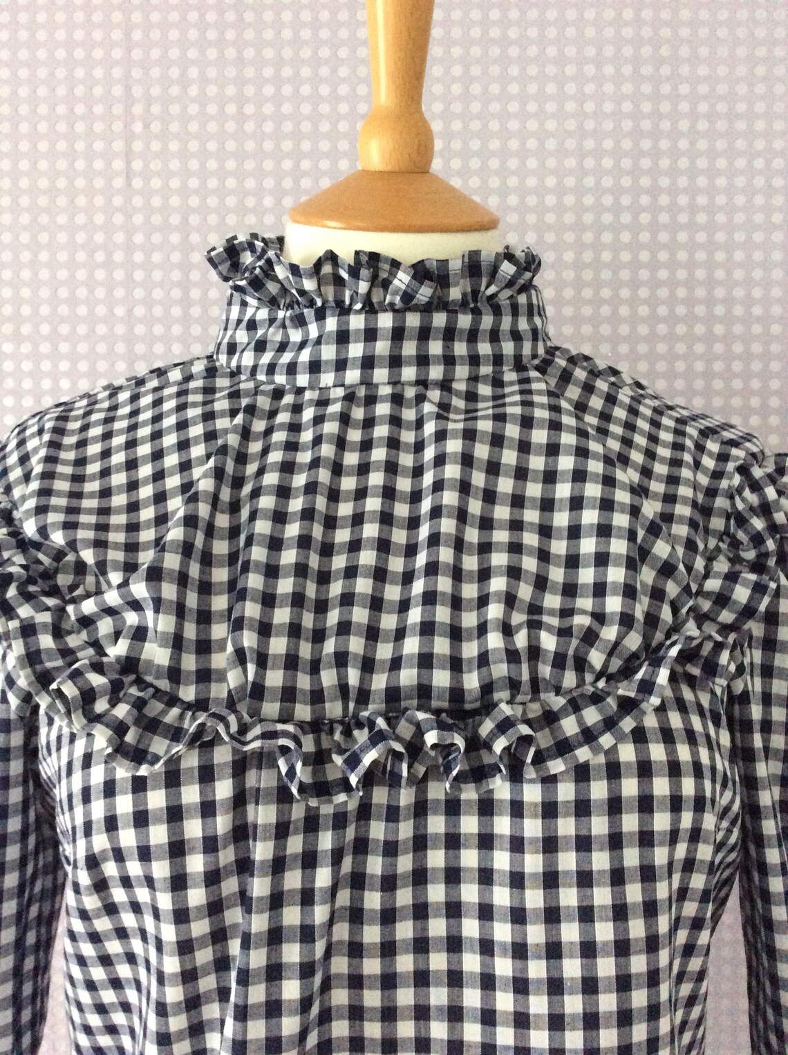 Navy & White Gingham Check Frill Ruffle Collar Button Back - Etsy