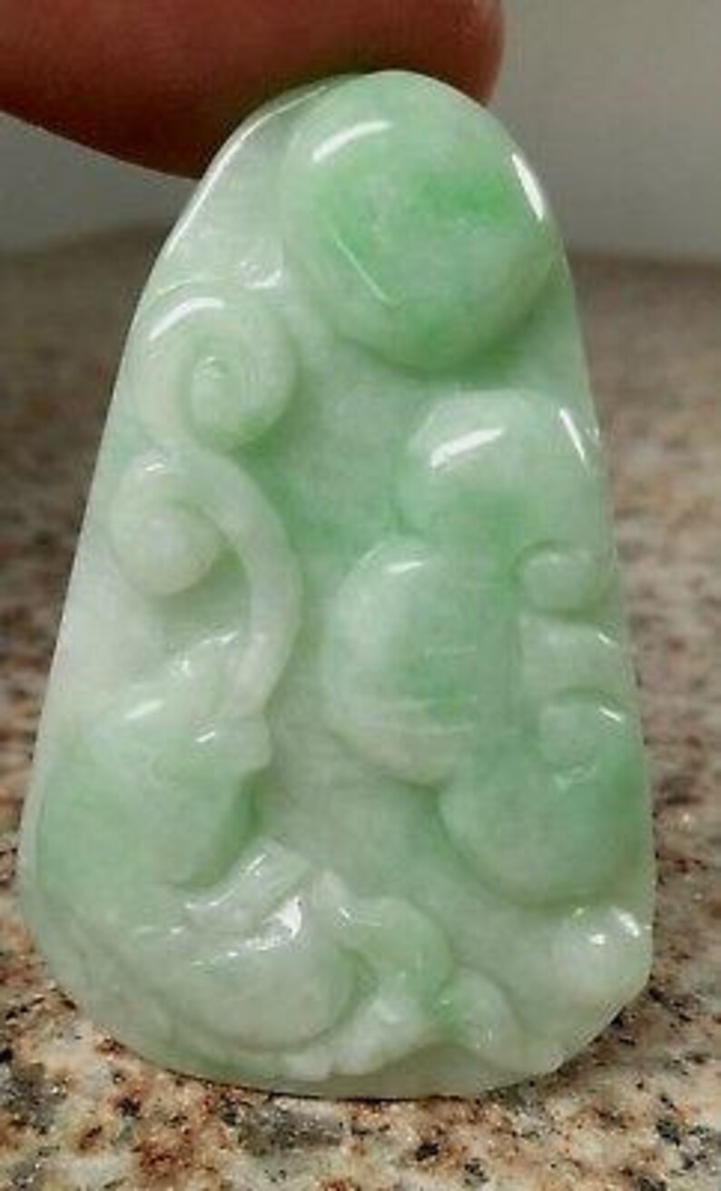 100% Natural Grade A Green Jade Jadeite Hand Carved Fish & Rubi Pendant ...