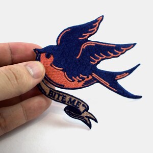 Bite Me Bird Iron on Patch // Round Patch // Swallow Patches// Iron on ...