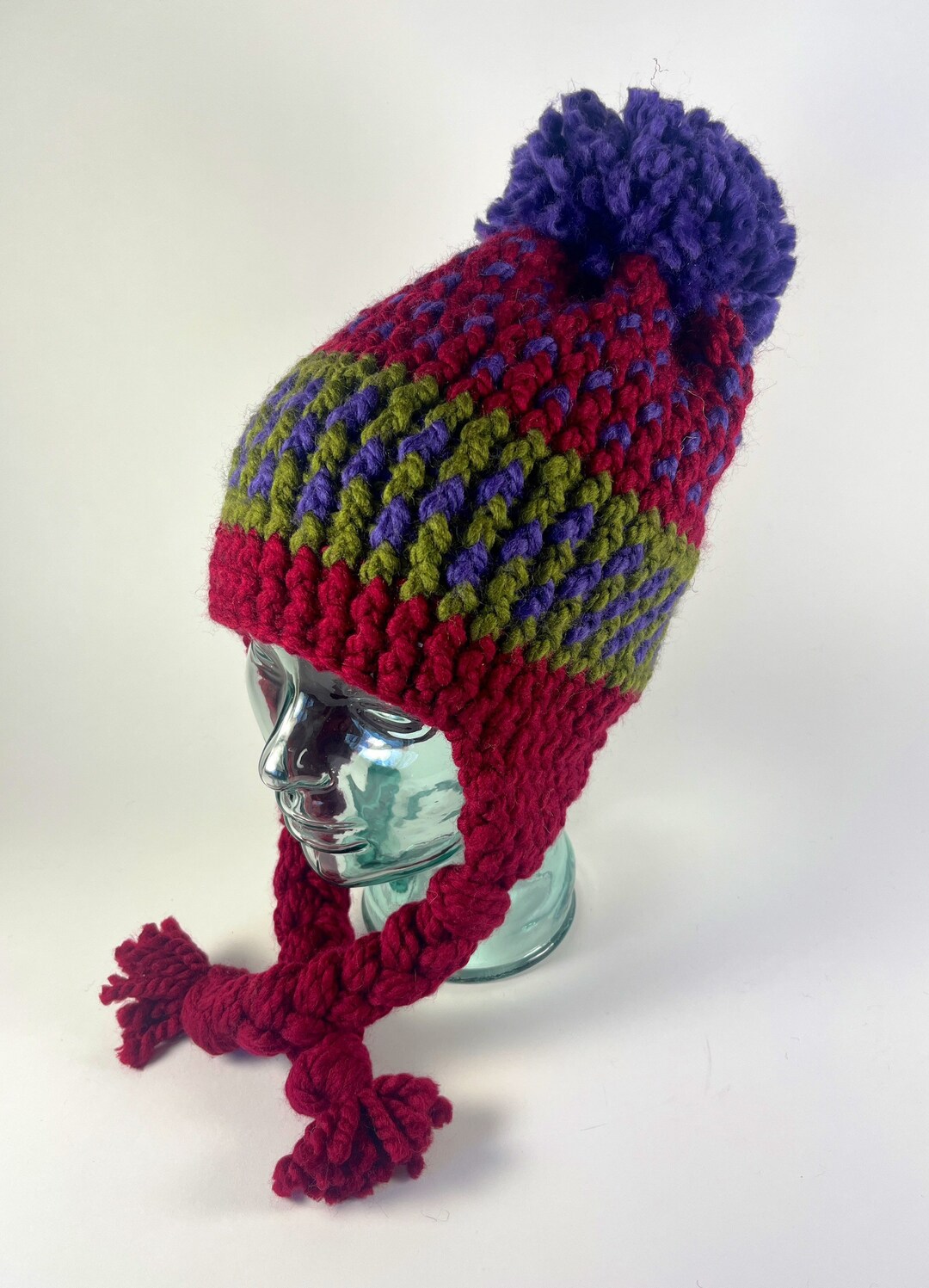 Hand Knit Ear Flap Hat, Peruvian Style Hat, Ear Warmer Hat, Ear Muff ...