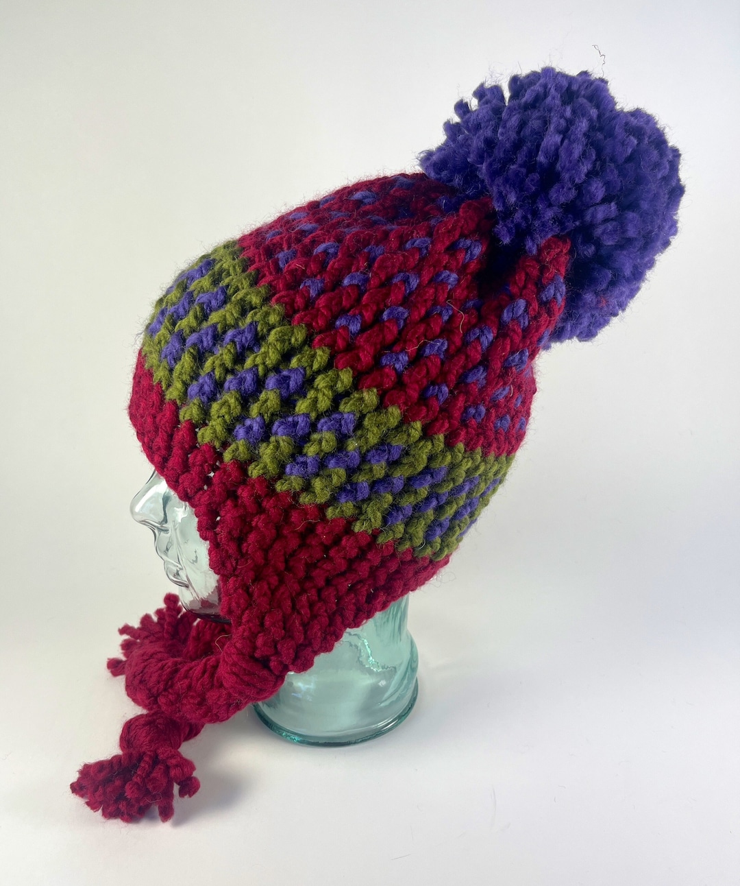 Hand Knit Ear Flap Hat, Peruvian Style Hat, Ear Warmer Hat, Ear Muff ...