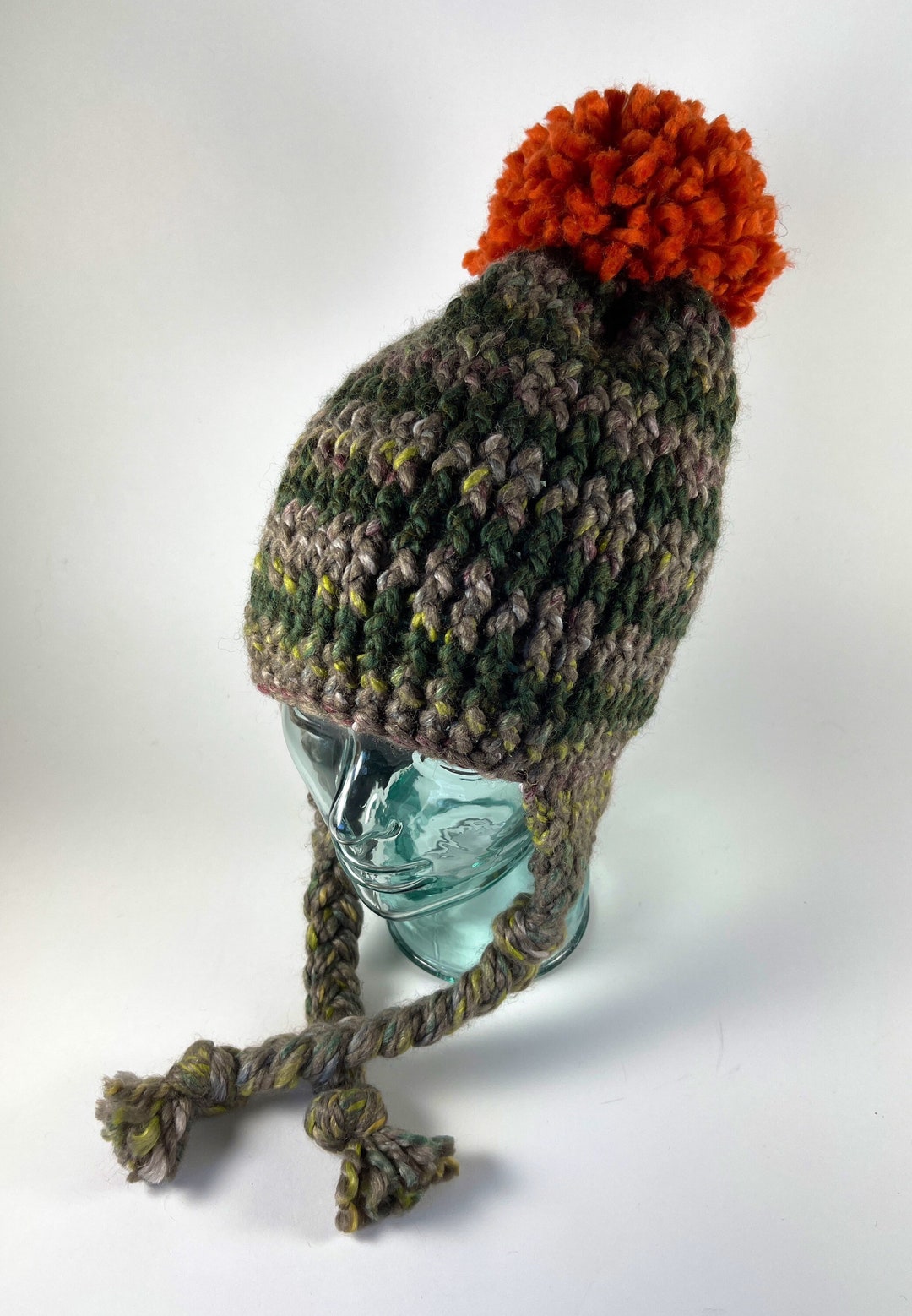 Hand Knit Ear Flap Hat, Peruvian Style Hat, Ear Warmer Hat, Ear Muff ...