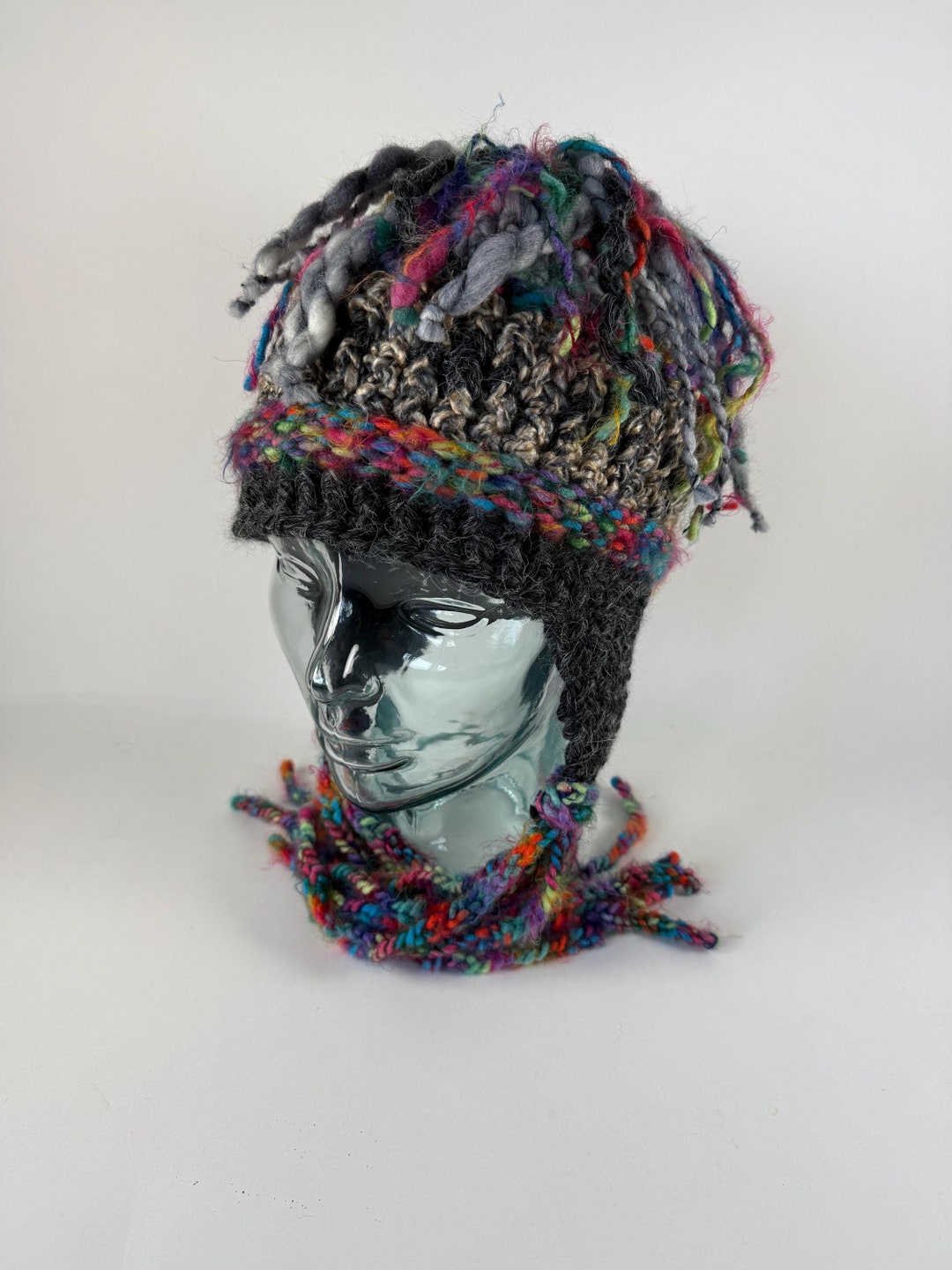 Hand Knit Ear Flap Hat, Peruvian Style Hat, Ear Warmer Hat, Ear Muff ...