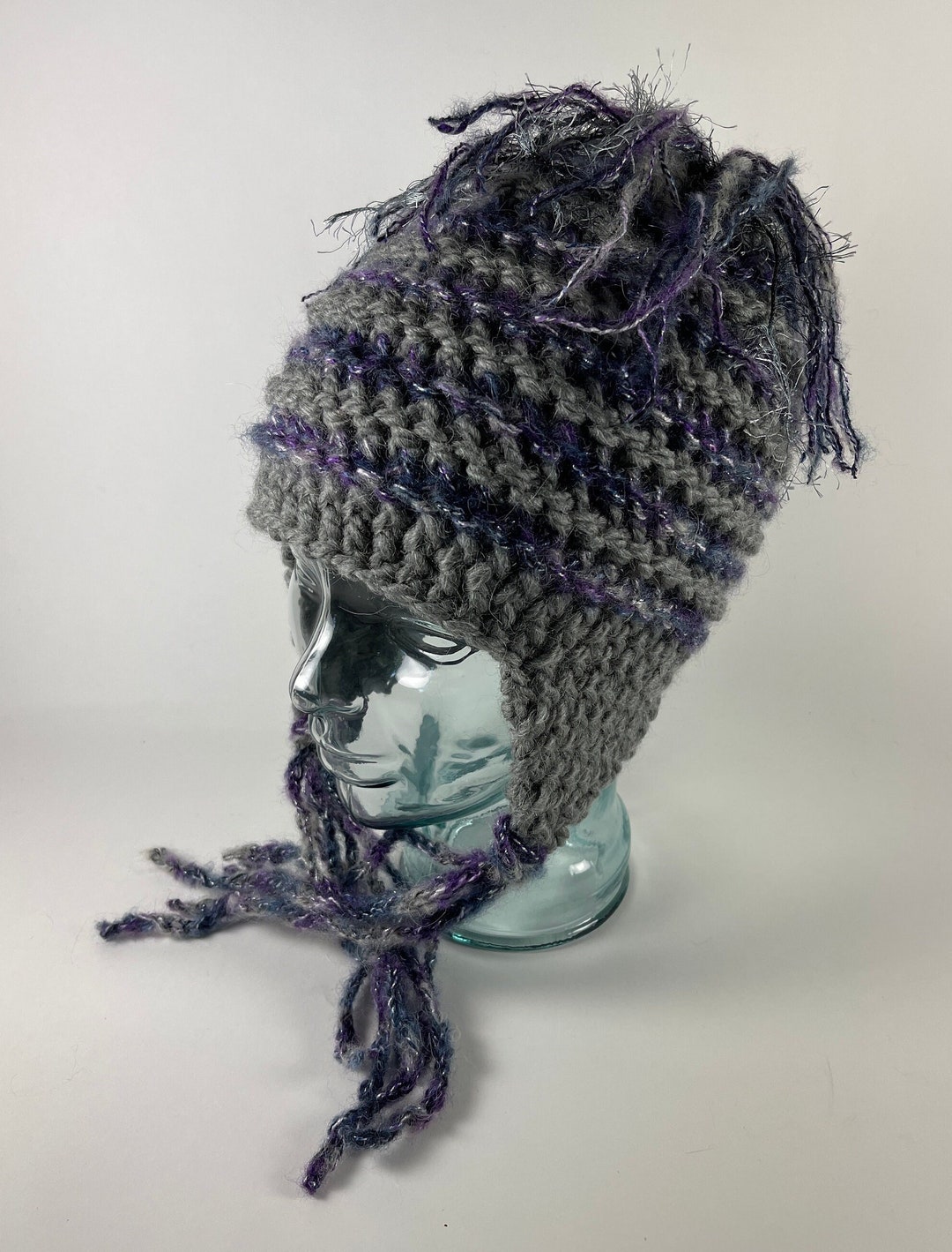 Hand Knit Ear Flap Hat, Peruvian Style Hat, Ear Warmer Hat, Ear Flap ...