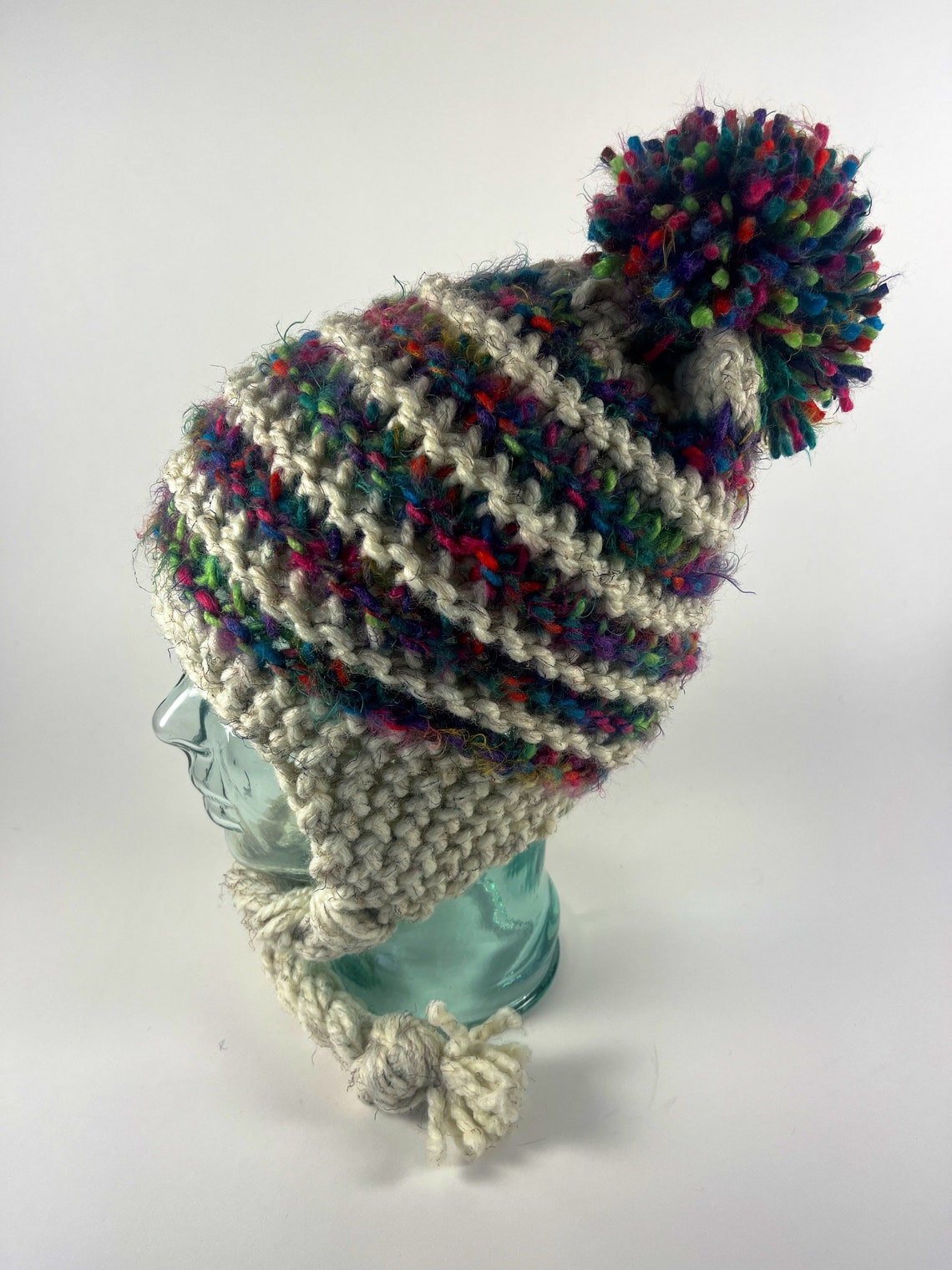 Hand Knit Ear Flap Hat, Peruvian Style Hat, Ear Warmer Hat, Ear Muff ...