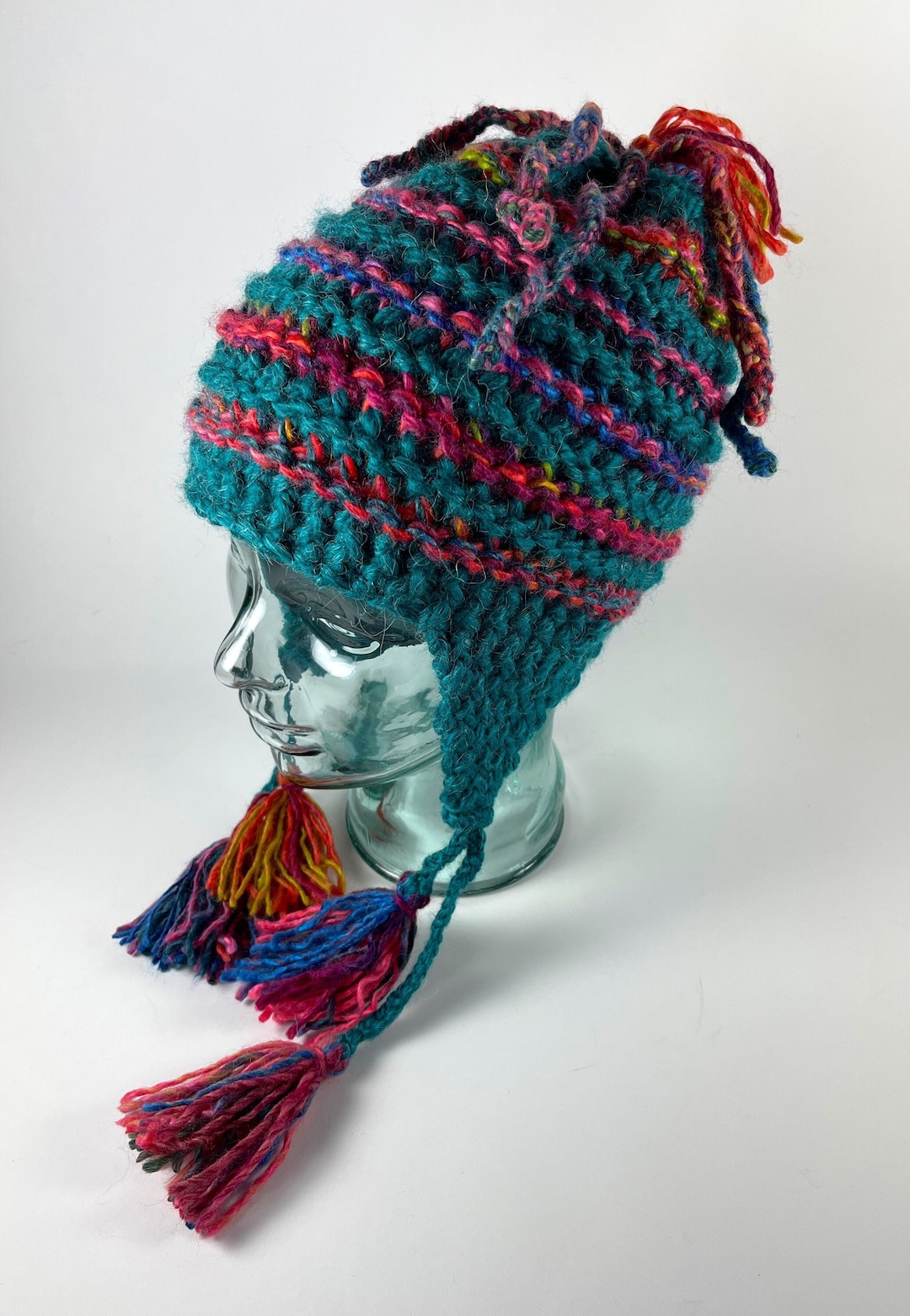 Hand Knit Ear Flap Hat, Peruvian Style Hat, Chullo, Ear Muff Hat, Ear ...