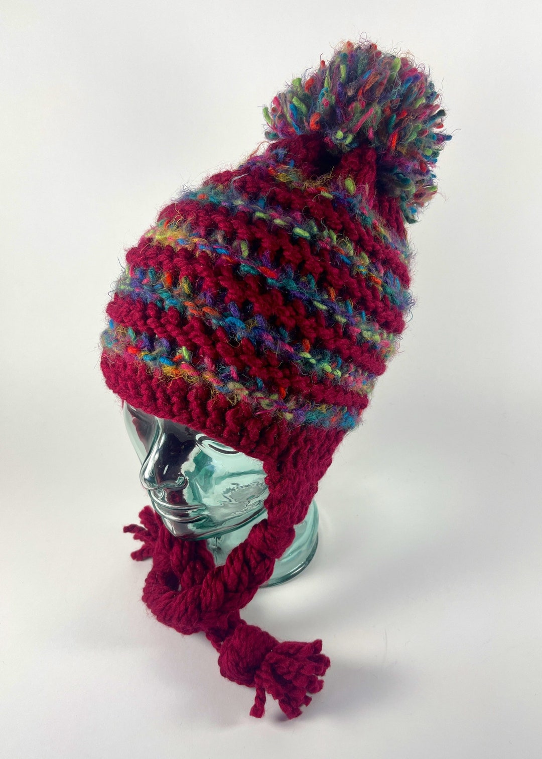 Hand Knit Ear Flap Hat, Peruvian Style Hat, Ear Warmer Hat, Ear Muff ...