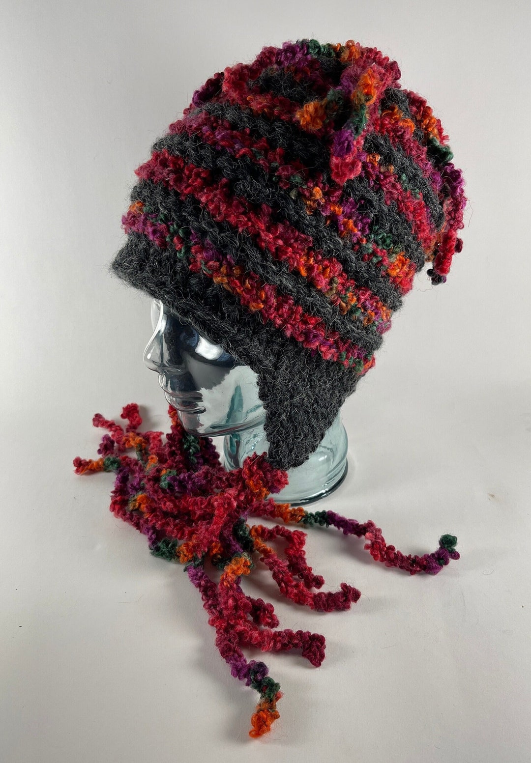 Hand Knit Ear Flap Hat, Peruvian Style Hat, Ear Warmer Hat, Ear Flap ...