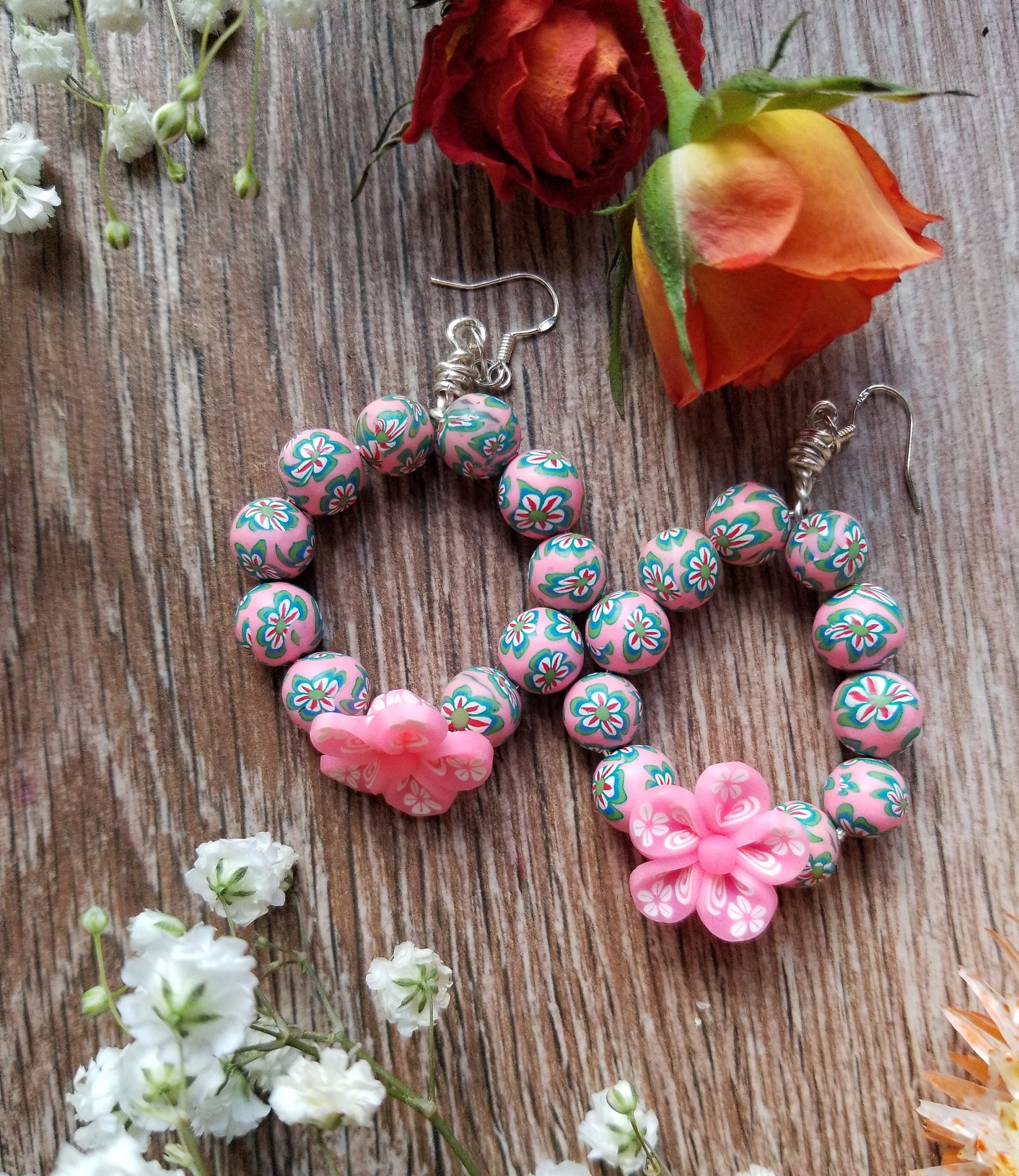 Polymer earrings polymer clay flower earrings beaded | Etsy