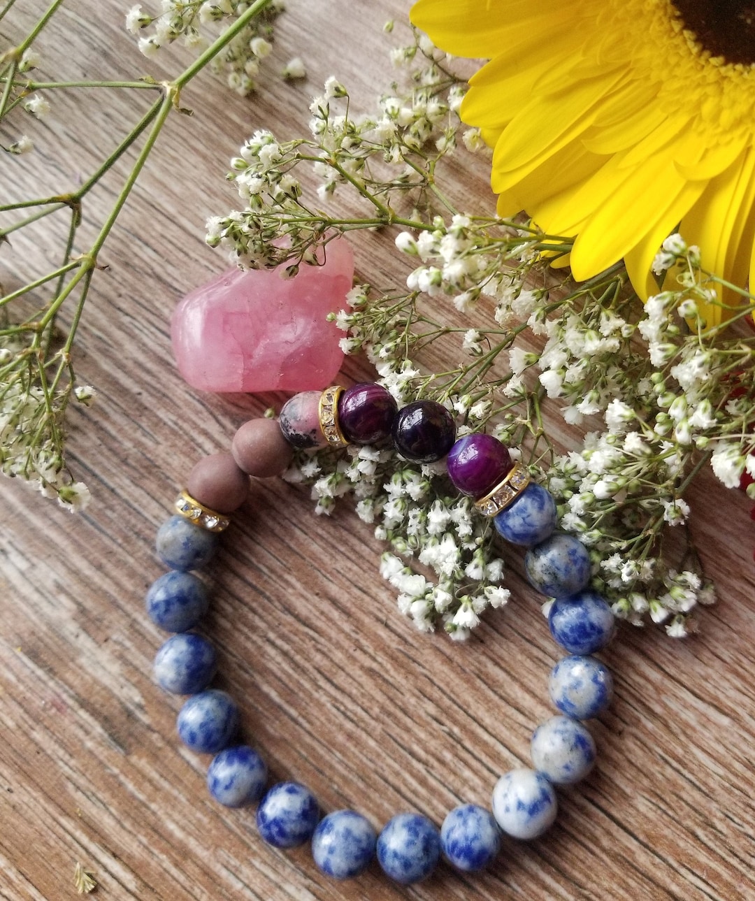 Beaded Bracelet, Blue Sediment Jasper, Rhodonite, Dragon Vein Agate - Etsy