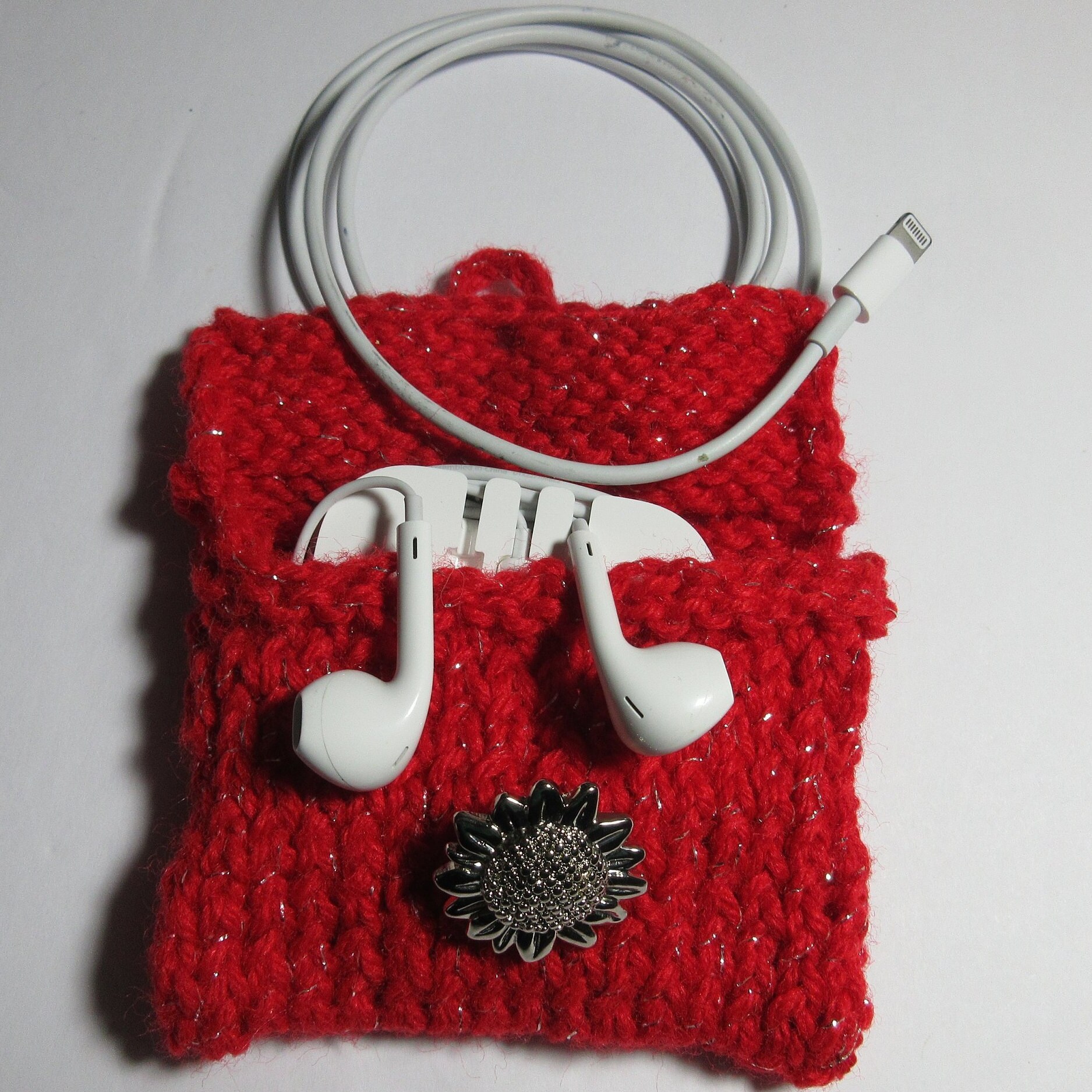 Red Hand Knitted. Red. Pouch, Purse, Bag, Electronics Organizer, Card ...