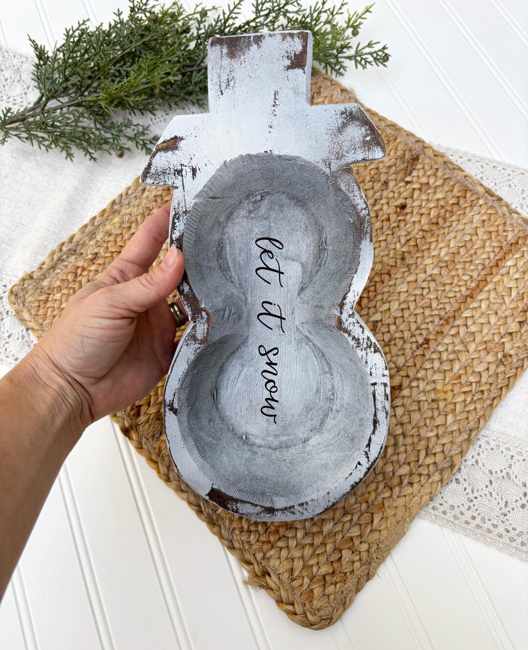 Custom Engraved Hand Carved Wood Snowman Bowl, Prayer Bowl, Snowman ...