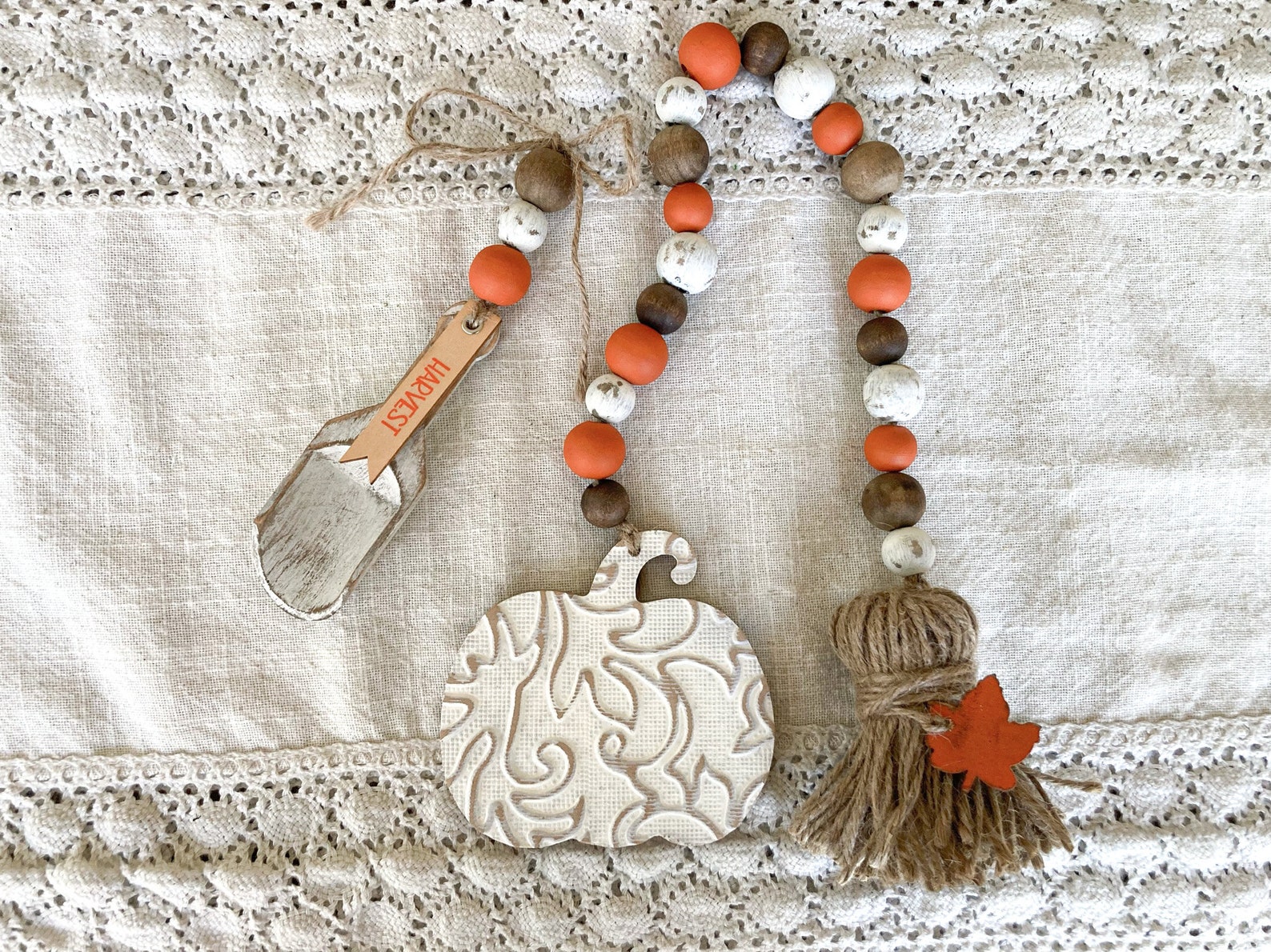 Farmhouse Fall Pumpkin Bead Garland, White Pumpkin Bead Garland ...