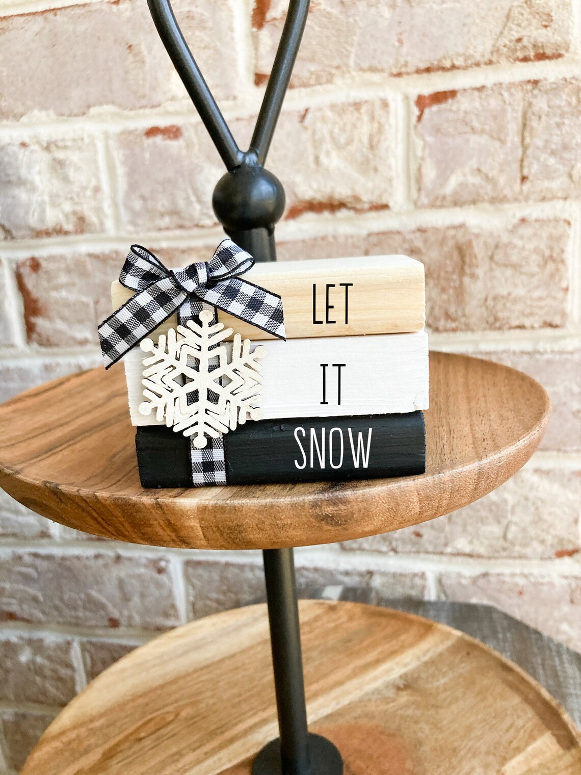 Let It Snow Farmhouse Books, Mini Wooden Book Stack, Winter Tiered Tray ...