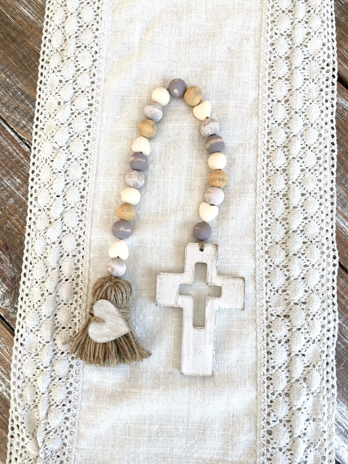 Nursery Cross Bead Garland, Hygge Farmhouse Garland, Blessing Beads ...
