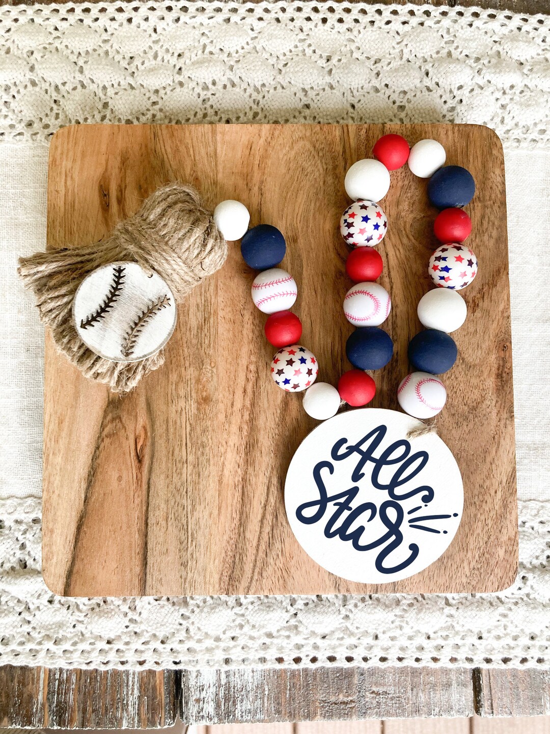 All Stars Baseball Bead Garland, Tiered Tray Decor, Personalized ...