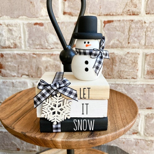 Let It Snow Farmhouse Books Mini Wooden Book Stack Winter - Etsy
