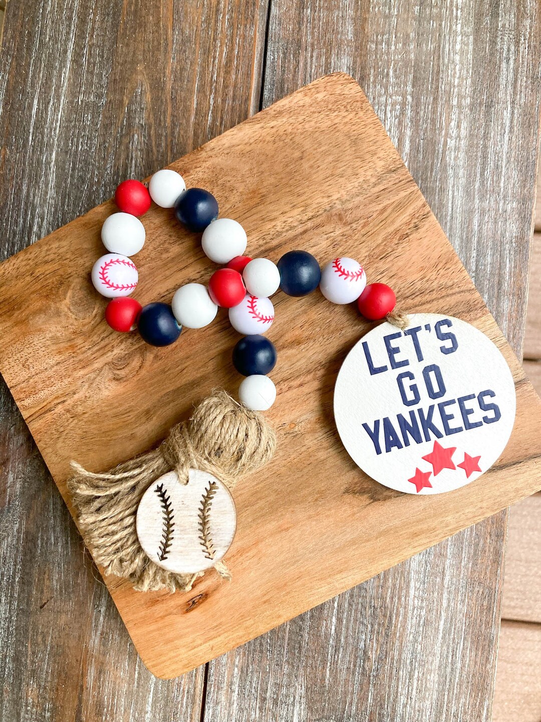 Yankees Bead Garland, Tiered Tray Decor, MLB Decor, Yankees Baseball ...