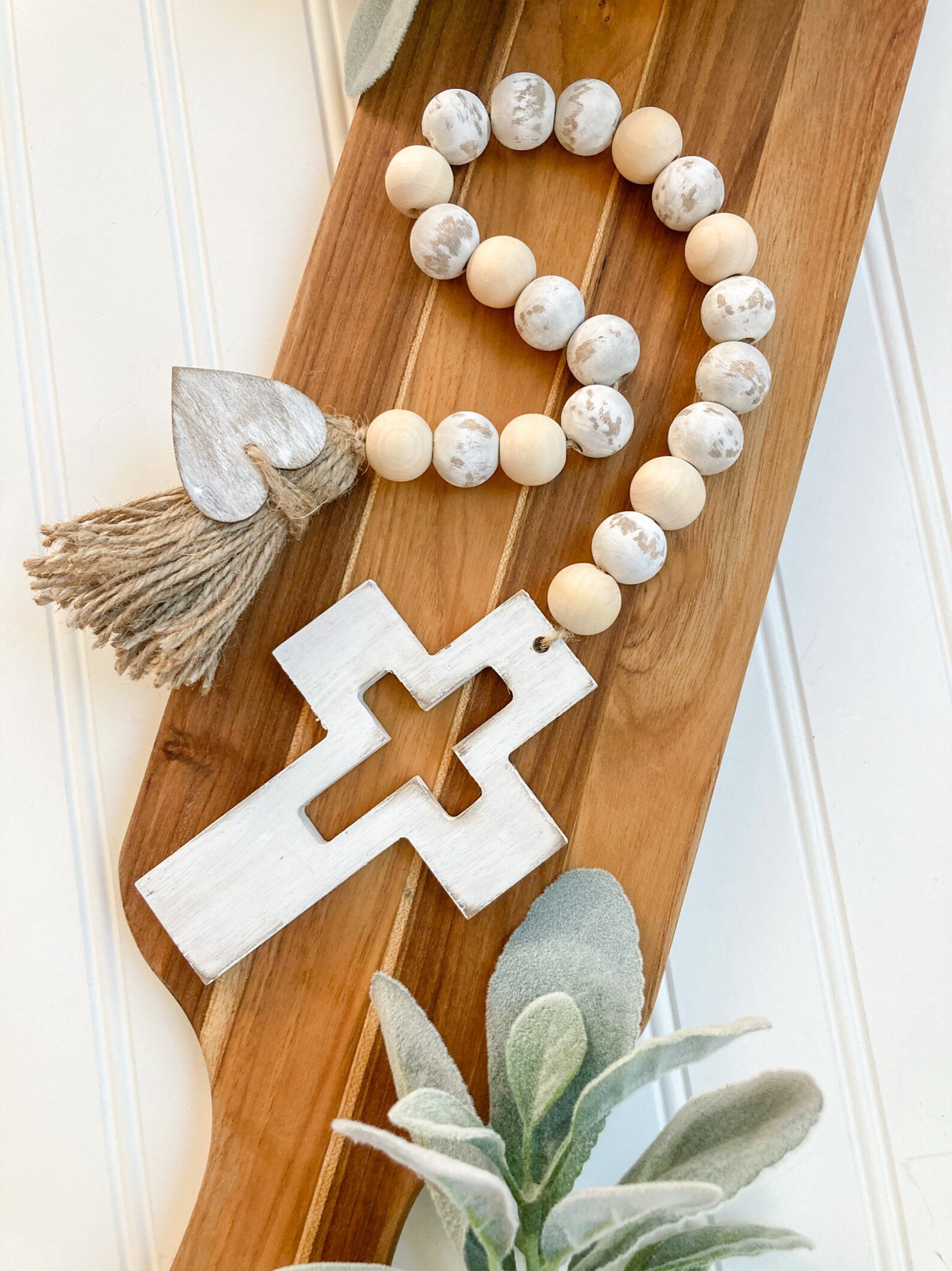 Cross Bead Garland, Hygge Farmhouse Garland, Easter Garland, Tassel ...