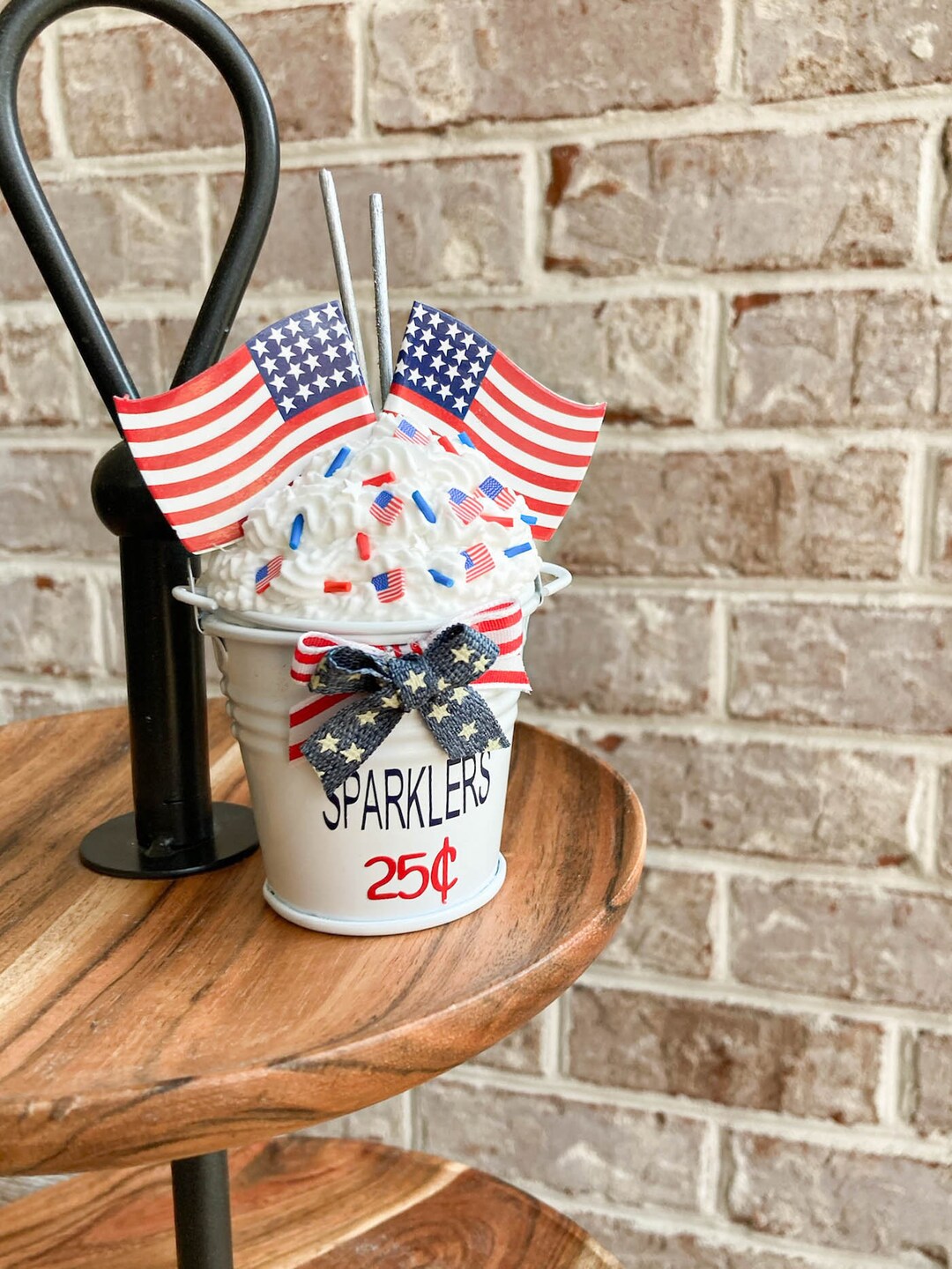 July 4th Tiered Tray, Bucket of Sparklers, USA Decor, Patriotic Home ...