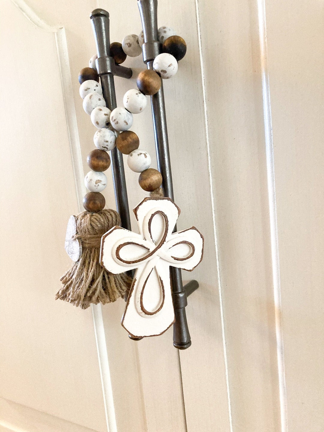 Cross Bead Garland, Hygge Farmhouse Garland, Easter Garland, Tassel ...