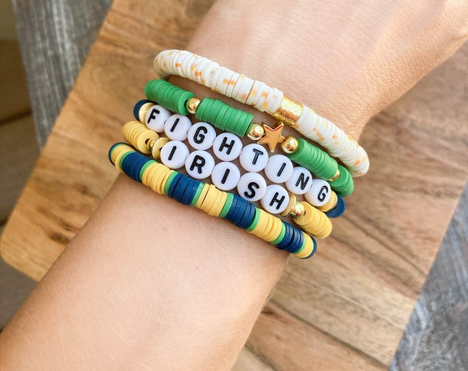 Fighting Irish Heishi Stack Bracelets, Notre Dame Heishi, Notre Dame ...