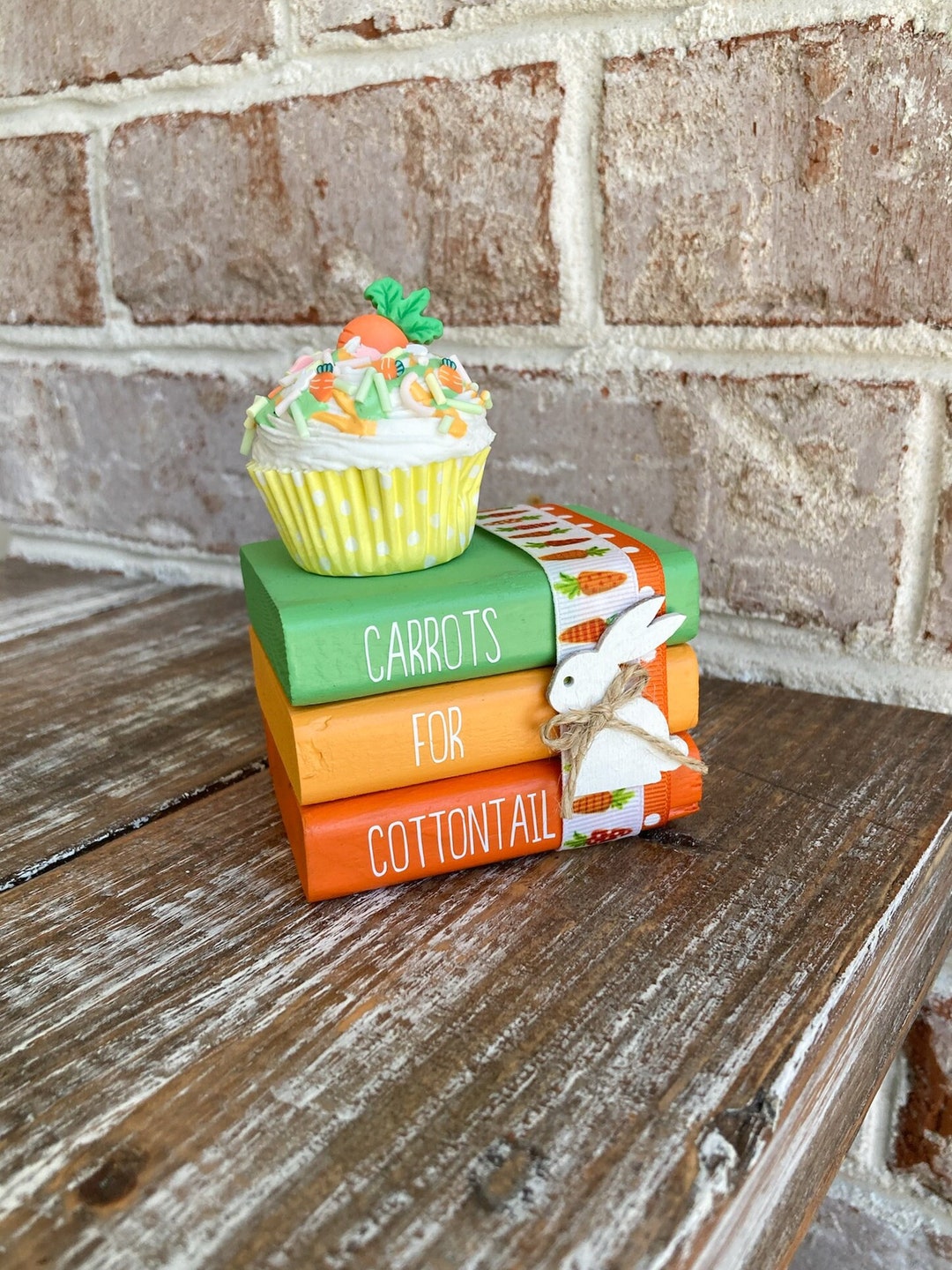 Easter Farmhouse Books, Mini Wooden Book Stack, Easter Tiered Tray ...