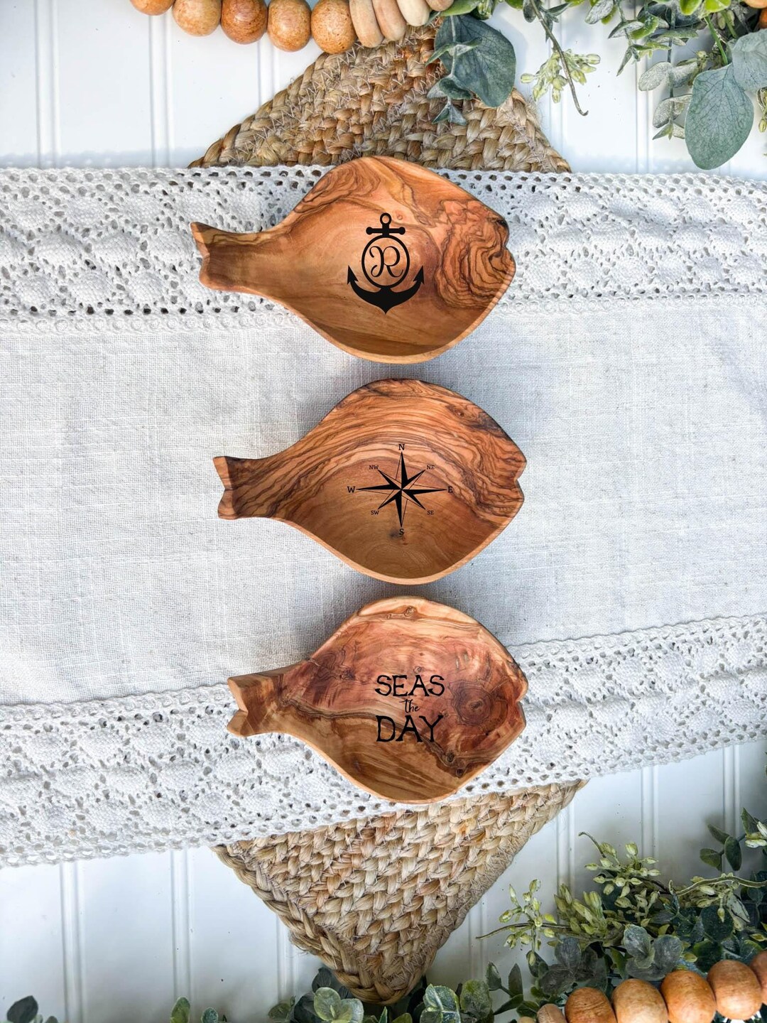 Custom Engraved Hand Carved Wood Bowl, Wood Fish Bowl, Wood Charcuterie ...