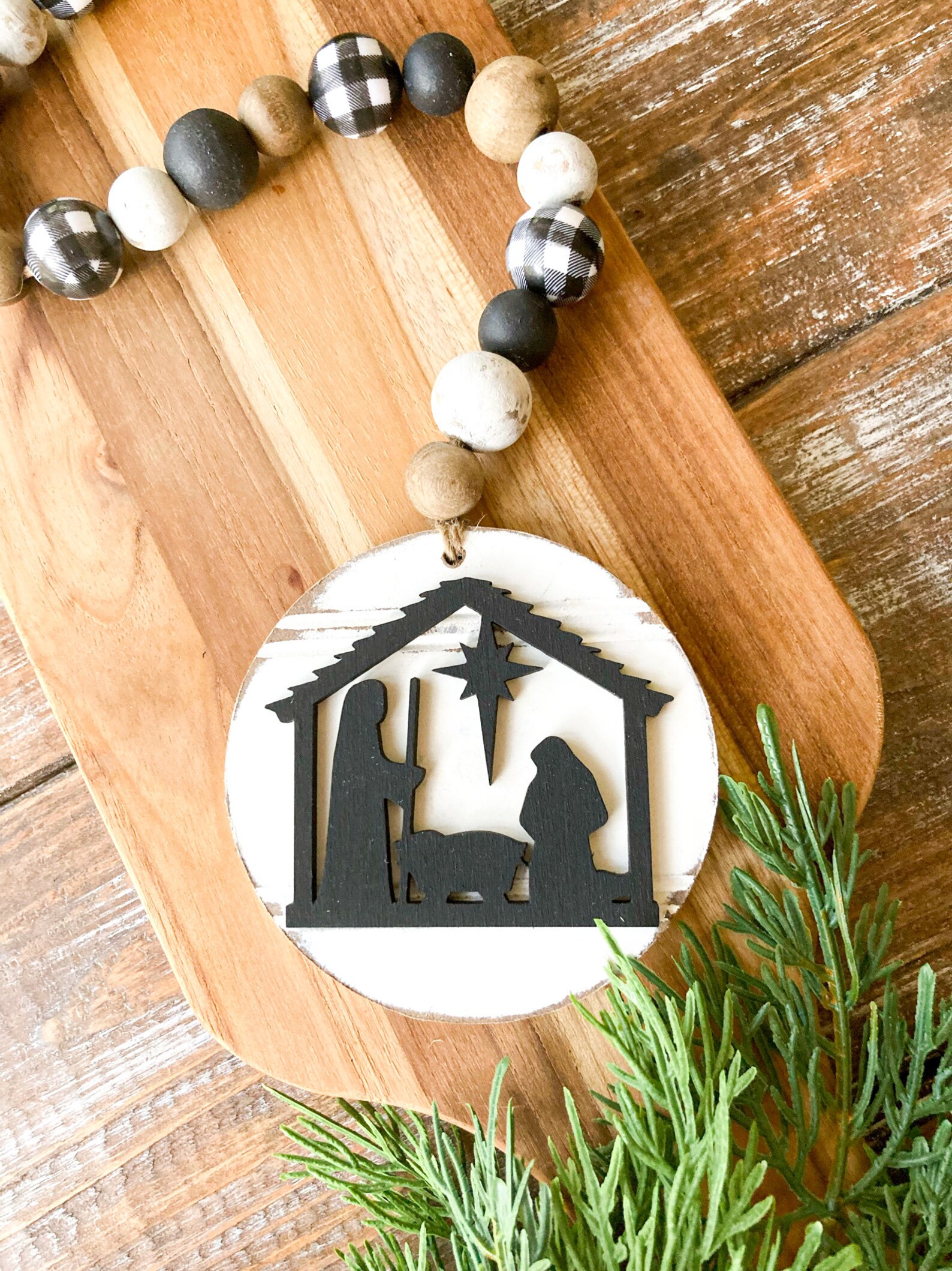 Nativity Wood Bead Garland Nativity Tiered Tray Farmhouse - Etsy