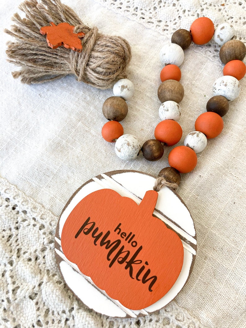 Farmhouse Fall Pumpkin Bead Garland, Blue Fall Decor, Pumpkin Decor ...