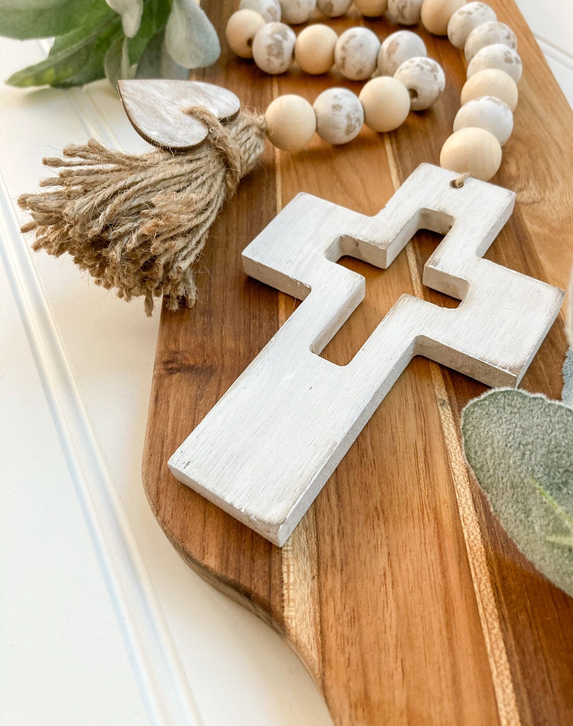 Cross Bead Garland, Hygge Farmhouse Garland, Easter Garland, Tassel ...