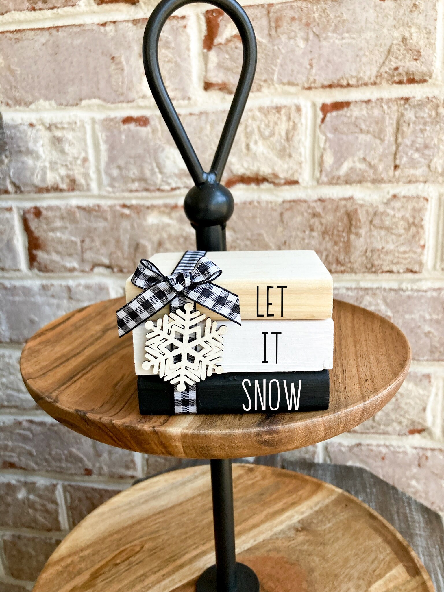 Let It Snow Farmhouse Books, Mini Wooden Book Stack, Winter Tiered Tray ...