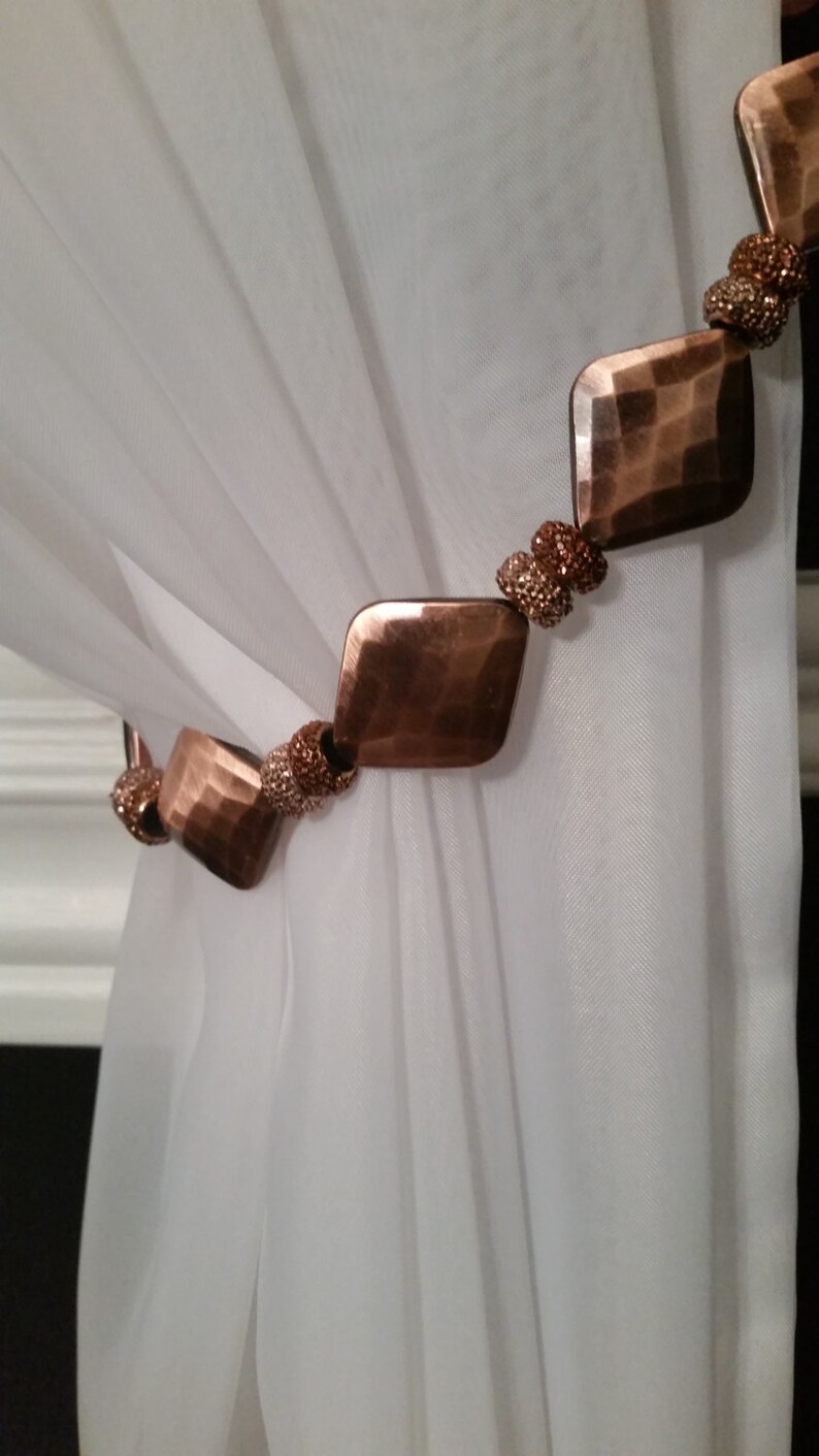 Beaded drapery tie-back with copper and glimmery beads on | Etsy
