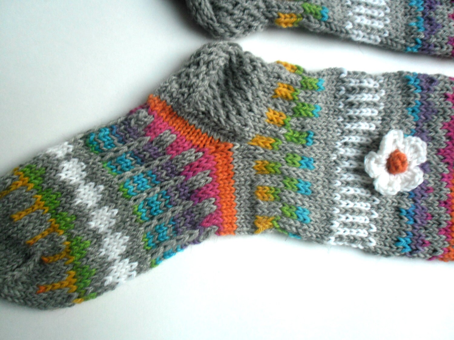 Hand Knit Knee Socks. House Knee Socks. Flower Knee Socks. Woman, Girl ...