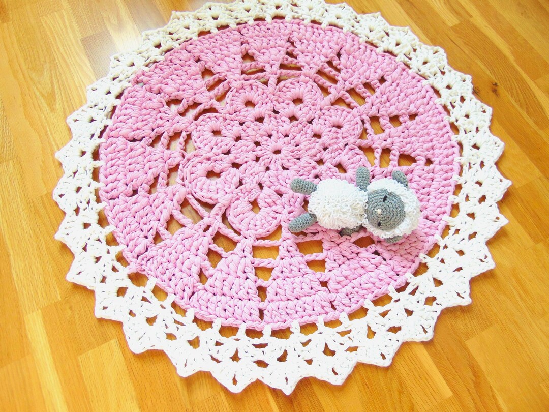 Round Pink Doily Rug, Modern Doily Rug, Flower Hand Crochet Carpet ...
